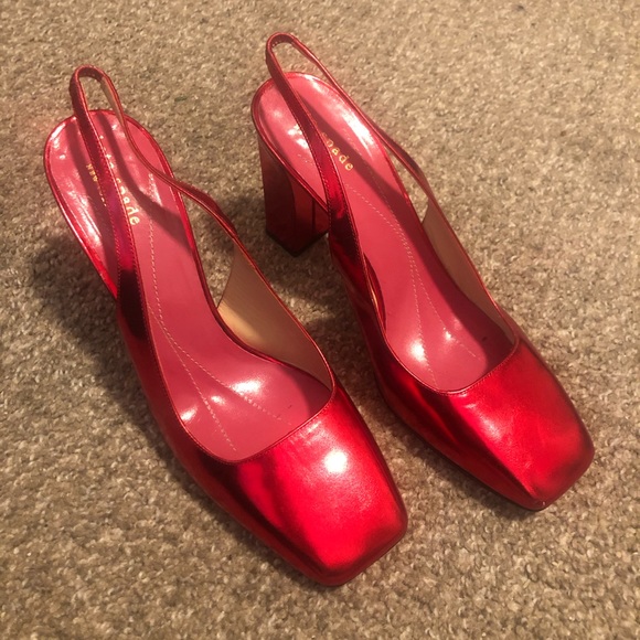 kate spade | Shoes | Kate Spade Patent Red Squaretoe Slingback Heels ...